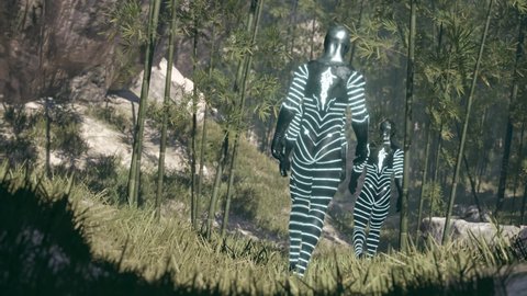 Group Aliens Walks Bamboo Forest 3d Stock Footage Video (100% Royalty ...