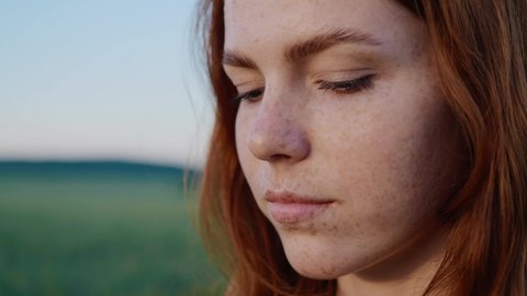 Female Pretty Face Freckles On Nature Stock Footage Video (100% Royalty ...