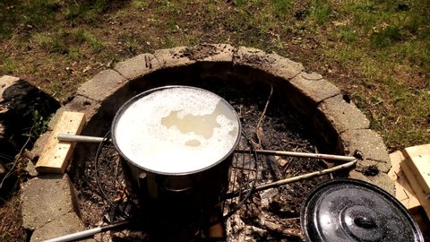 Cooking Rice Large Pot Over Fire Stock Footage Video (100% Royalty-free ...