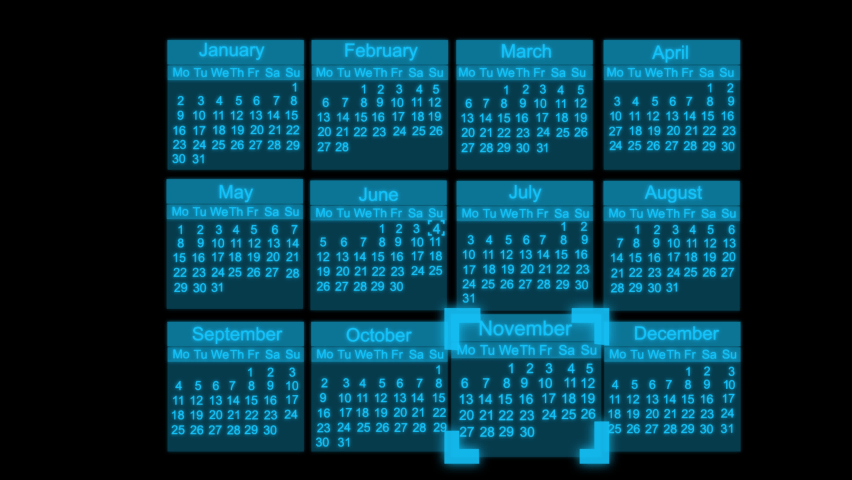 Flip calendar turning through the months of a year - from January to ...