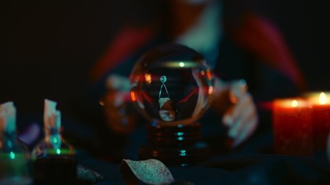 Mysterious Woman Witch Whispering Spells Crystal Stock Footage Video ...