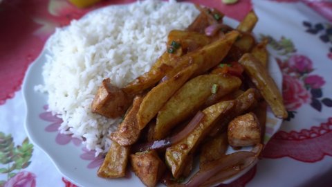 Closeup Chicken Lomo Saltado Typical Peruvian Stock Footage Video (100% ...