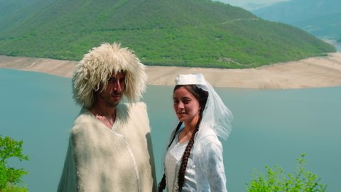 Girl Man Papakha National Georgian Costume Stock Footage Video (100% ...