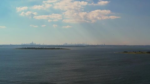Distant Nyc Skyline Over Water Stock Footage Video (100% Royalty-free ...