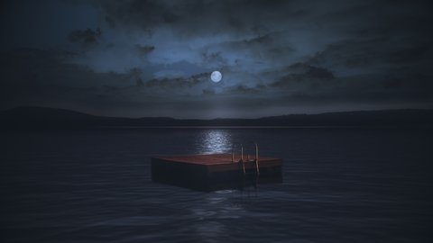 Floating Dock Moonlight Ocean Motion Background Stock Footage Video ...