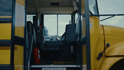 School Bus Entrance Open On Empty Stock Footage Video (100% Royalty ...