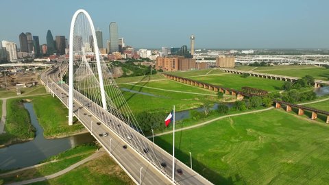 Texas Flag Dallas Skyline Bridge Over Stock Footage Video (100% Royalty ...
