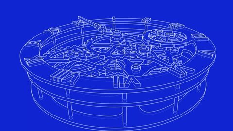 Blueprint Style Clockwork Mechanism Animation 3d Stock Footage Video ...