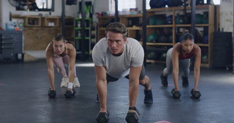 Active People Using Dumbbells Plank Renegade Stock Footage Video (100% ...