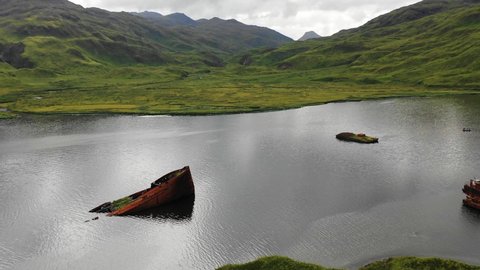 Aerial View Shipwreck Captain Bay Unalaska Stock Footage Video (100% ...
