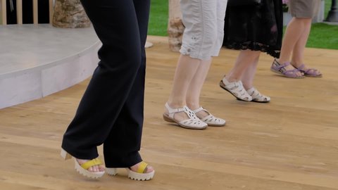 Close Elderly Women Legs Dancing Stomping Stock Footage Video (100% ...