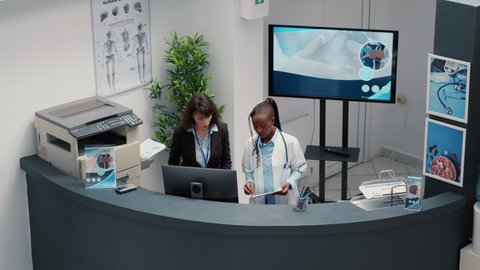 Secretary Working Busy Hospital Reception Desk Stock Footage Video (100 ...