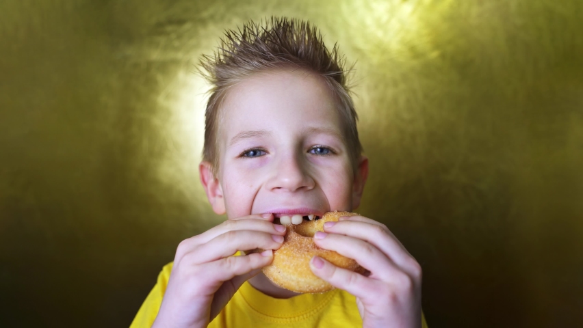 3 Children eating bakery items Stock Video Footage - 4K and HD Video ...