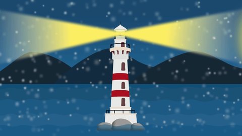 Lighthouse Ocean Cliff Light Night Animation Stock Footage Video (100% ...