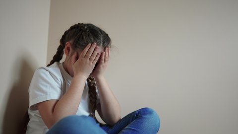 Sad Girl Sitting Lifestyle Corner Crying Stock Footage Video (100% ...