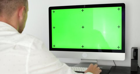 Green Screen Employee Working Computer Sitting Stock Footage Video (100 ...