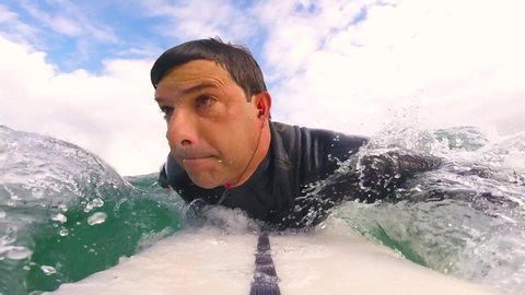 Goofy Surfer Riding Blue Wave Getting Stock Footage Video (100% Royalty ...