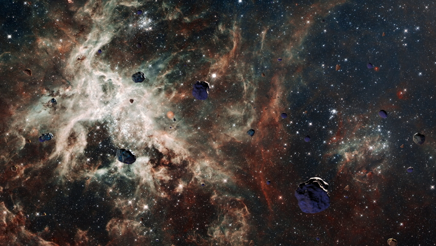 Seamless loop galaxy exploration through outer space towards glowing ...