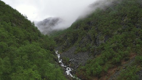Aerial Flying Through Green Ravine Mist Stock Footage Video (100% ...