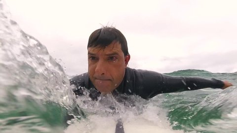 Goofy Surfer Riding Blue Wave Getting Stock Footage Video (100% Royalty ...