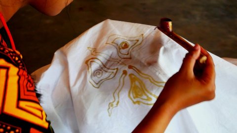 Close Hand Make Batik Using Paint Stock Footage Video (100% Royalty ...