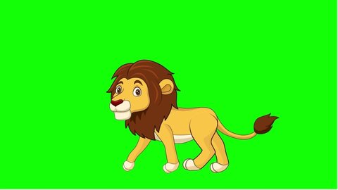 Cartoon Lion Walking Animation On Green Stock Footage Video (100% ...