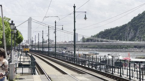 Tram Rides Along Danube Embankment Against Stock Footage Video (100% ...