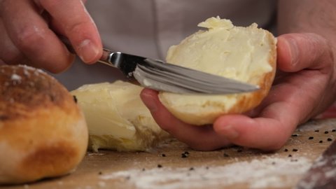 Butter On Bread Man Rubbing Butter Stock Footage Video (100% Royalty ...