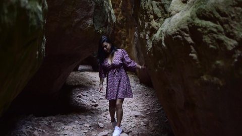 Cave Exploration Exploring Cavern Young Woman Stock Footage Video (100% ...