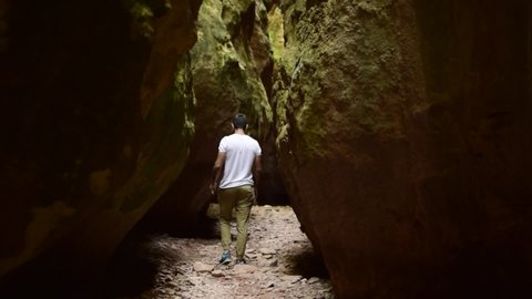 Cave Exploration Exploring Cavern Young Woman Stock Footage Video (100% ...