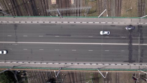 Cars Drive On Overpass Over Railway Stock Footage Video (100% Royalty ...