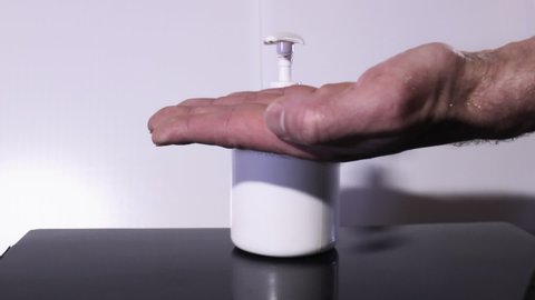 Man Squeeze Out Dispenser Antibacterial Soap Stock Footage Video (100% ...
