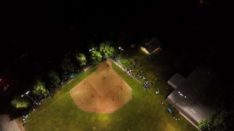 Aerial Night Softball Game Lights Players Stock Footage Video (100% ...