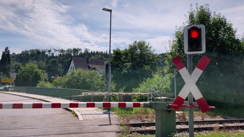 Modern Red Passenger Train Crossing Railway Stock Footage Video (100% ...