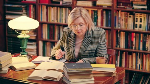 Woman Professional Historian Working Archives Late Stock Footage Video ...