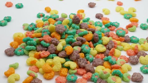 Multicolor Corn Puffs Cereals Pouring On Stock Footage Video (100% ...