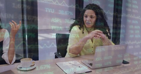 Animation Financial Data Graphs Over Biracial Stock Footage Video (100% ...