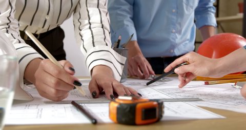 Hands Architects Construction Project Design Drawings Stock Footage ...