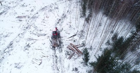 Rising Over Red Forwarder Collecting Wood Stock Footage Video (100% ...