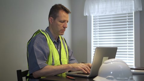 Contractor Construction Worker Uses Laptop His Stock Footage Video (100 ...