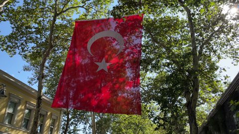Giant Turkish Flag Waving Over Green Stock Footage Video (100% Royalty ...