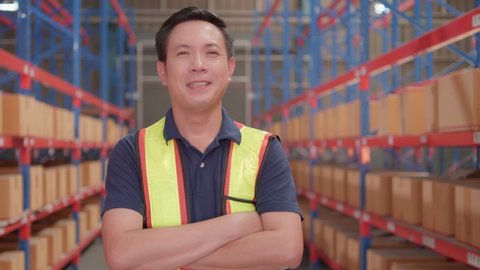 Portrait Asian Male Warehouse Worker Wearing Stock Footage Video (100% ...