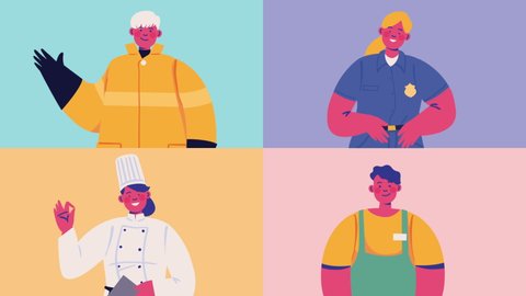 Four Professionals Workers Characters Animation 4k Stock Footage Video ...