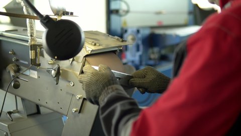Person Production Works On Grinding Machine Stock Footage Video (100% ...