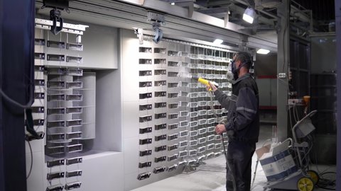 Powder Coating Metal Products Employee Protective Stock Footage Video ...