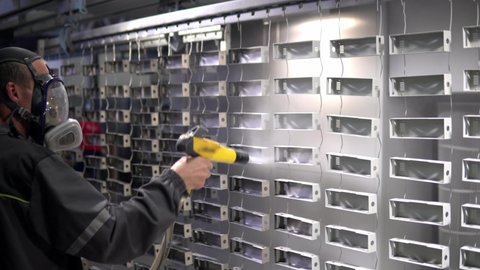 Powder Coating Metal Products Employee Protective Stock Footage Video ...