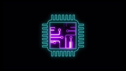 Animated Glowing Neon Light Microchip Quantum Stock Footage Video (100% ...