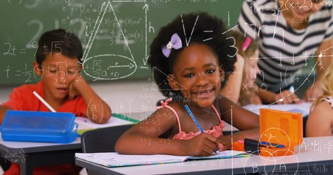 Animation Mathematical Equations Over Diverse School Stock Footage ...