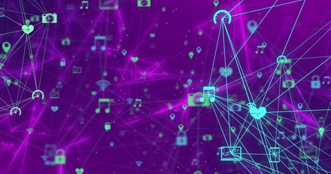 Animation Network Connections Icons Over Purple Stock Footage Video ...