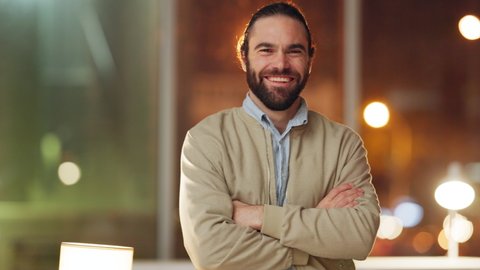 Portrait Proud Man Standing Arms Crossed Stock Footage Video (100% ...